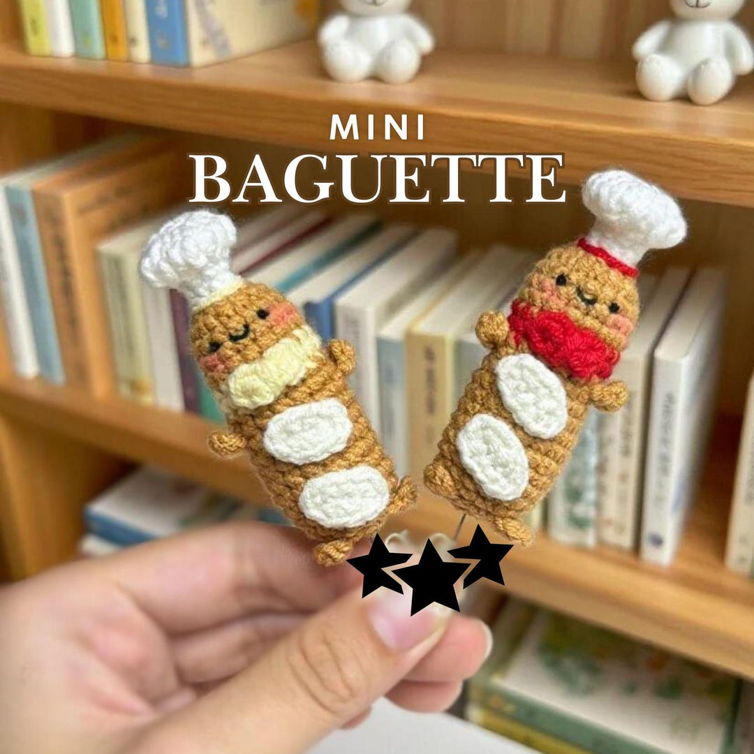 Mini Baguette Crochet Pattern PDF – Cute Bread Amigurumi With Chef Hat ...