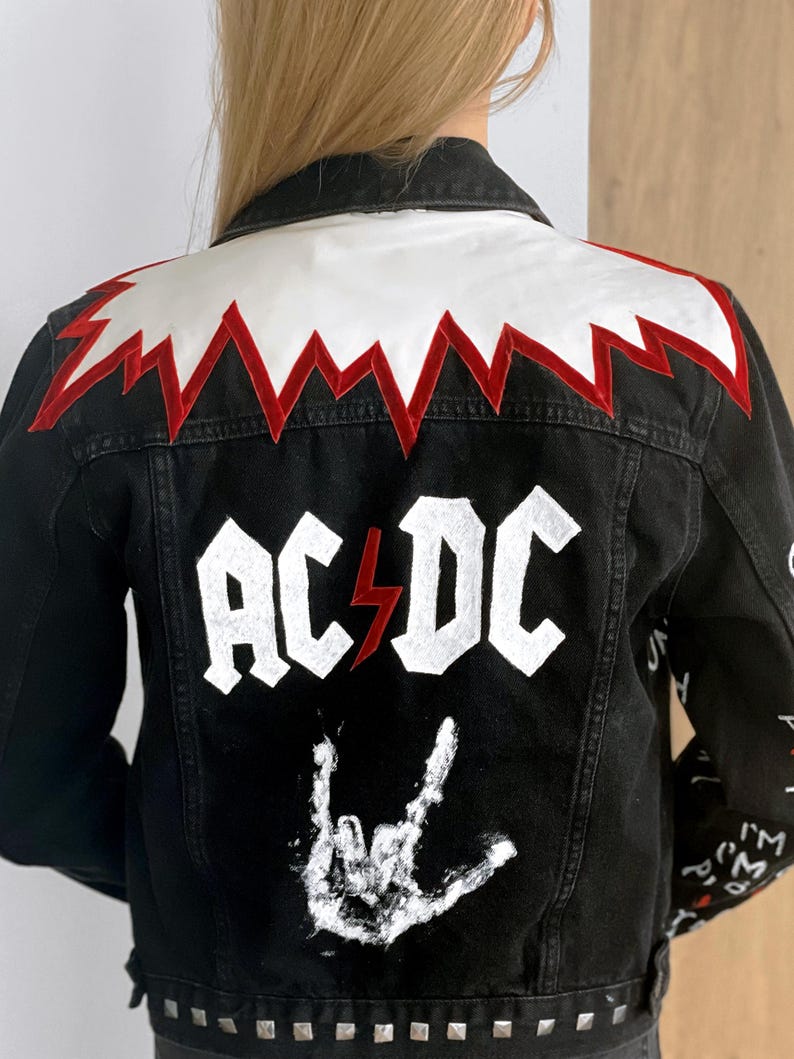 Hand-painted AC/DC Denim Jacket: Custom Punk Rock Style [S/M] - Etsy