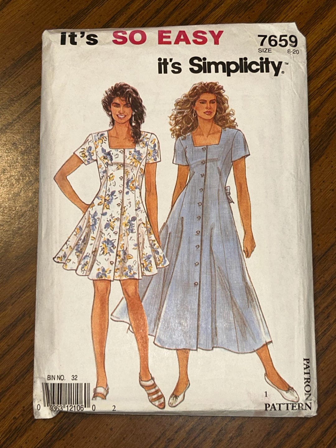 1990s so Easy Simplicity Pattern 7659 Misses Dress, Square Neckline, Short Sleeves, Size 8 to 20 ...