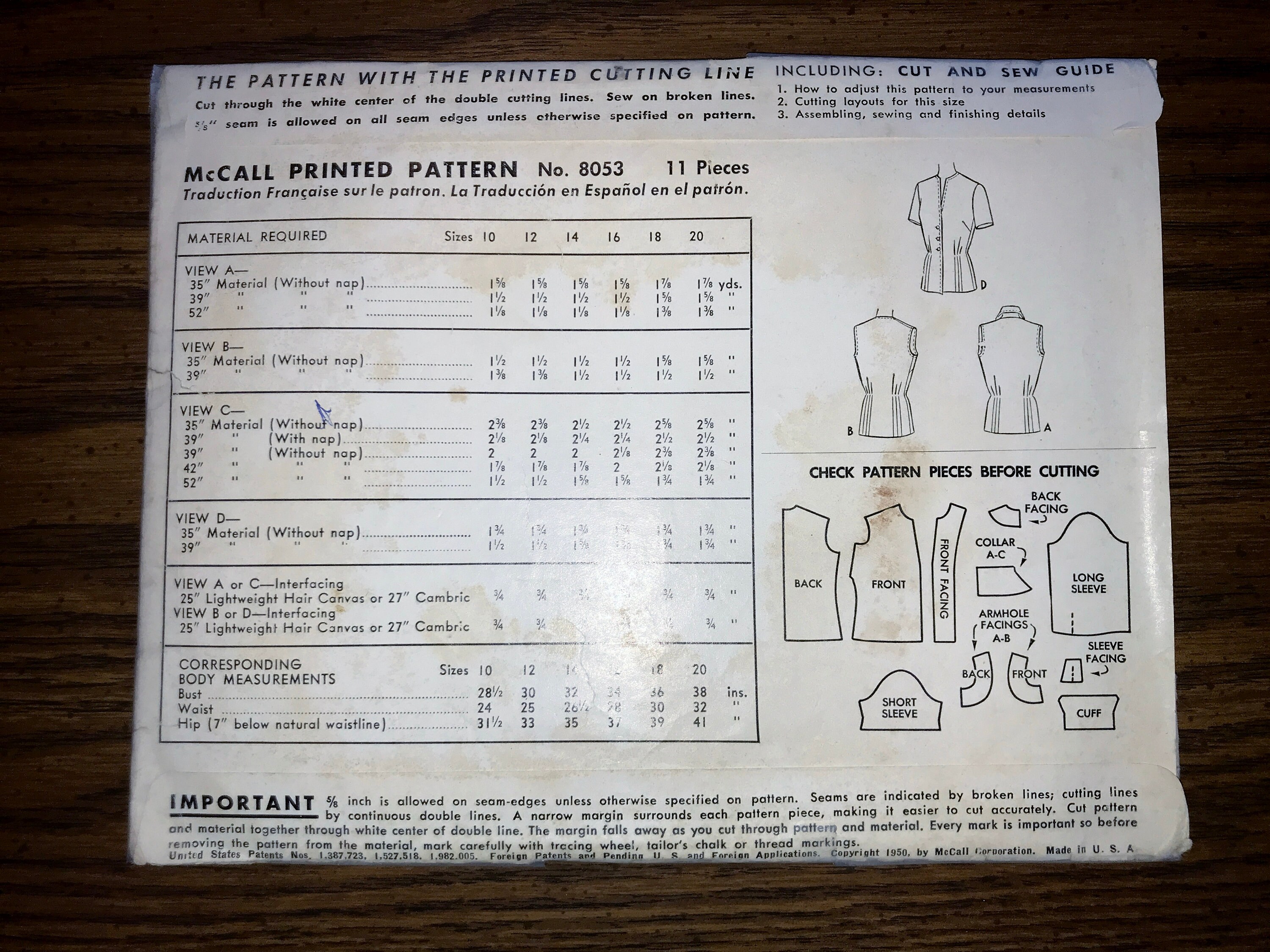 1950s Vintage Mccall Pattern 8053 Misses Blouse Size 12 Bust - Etsy ...