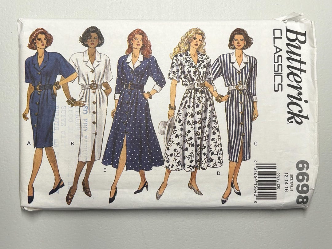 1990 Butterick Classics Pattern 6698 for Misses Dress Size 12, 14, 16 ...