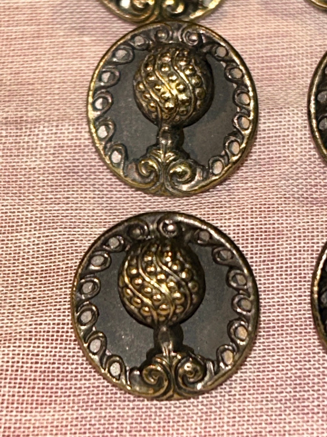 10 Pretty Antique Brass and Steel Buttons,textured Ball Design 1/2 ...