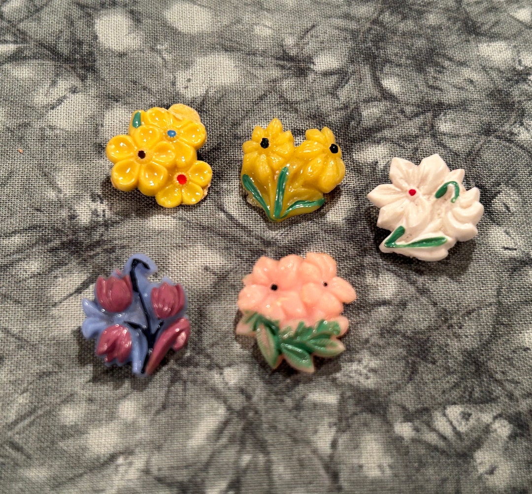 Great Set of 5 Vintage Goofy, Realistic Buttons Variety of Painted ...