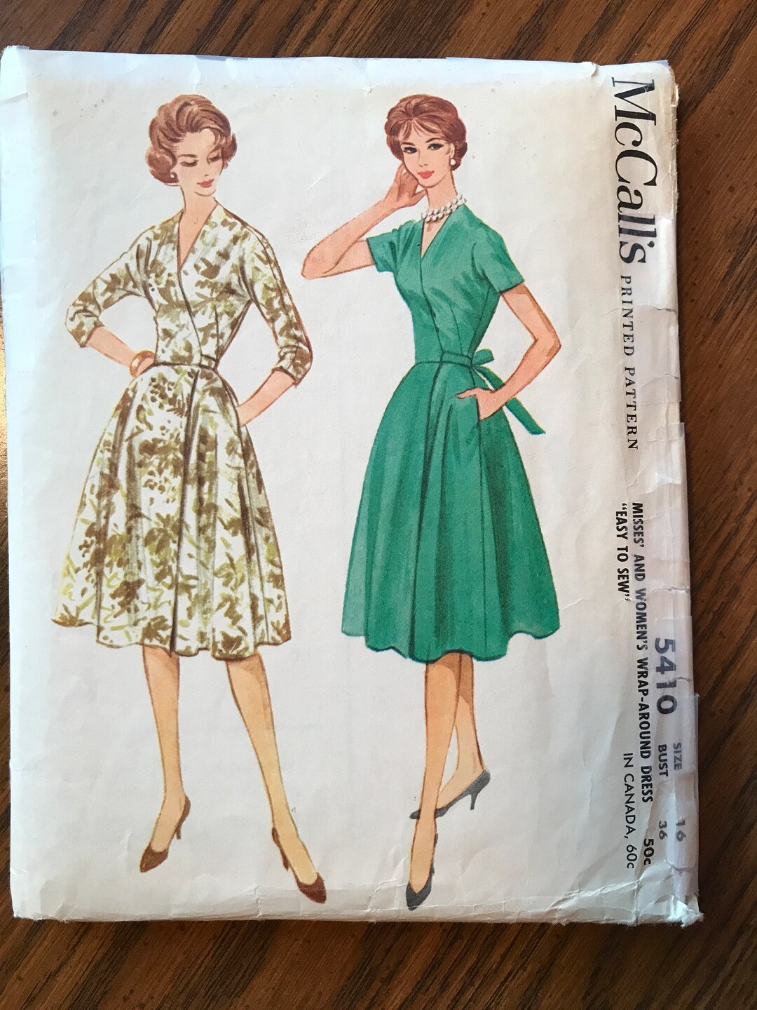 1960s Vintage Mccall's Pattern 5410 for Misses Front Wrapped Dress Size ...