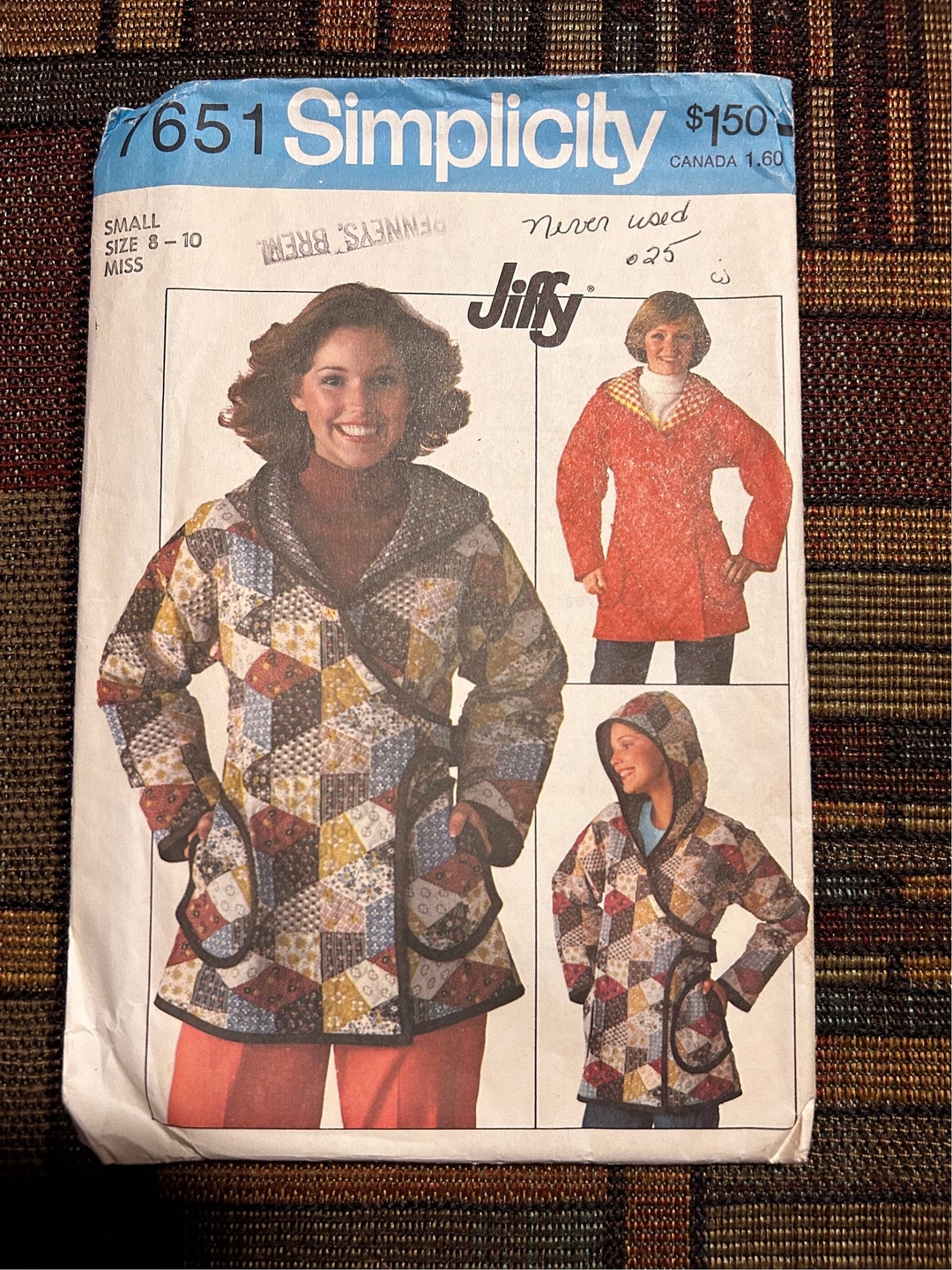Vintage 1970s Simplicity Pattern 7651 for Misses Unlined Hooded Jacket ...