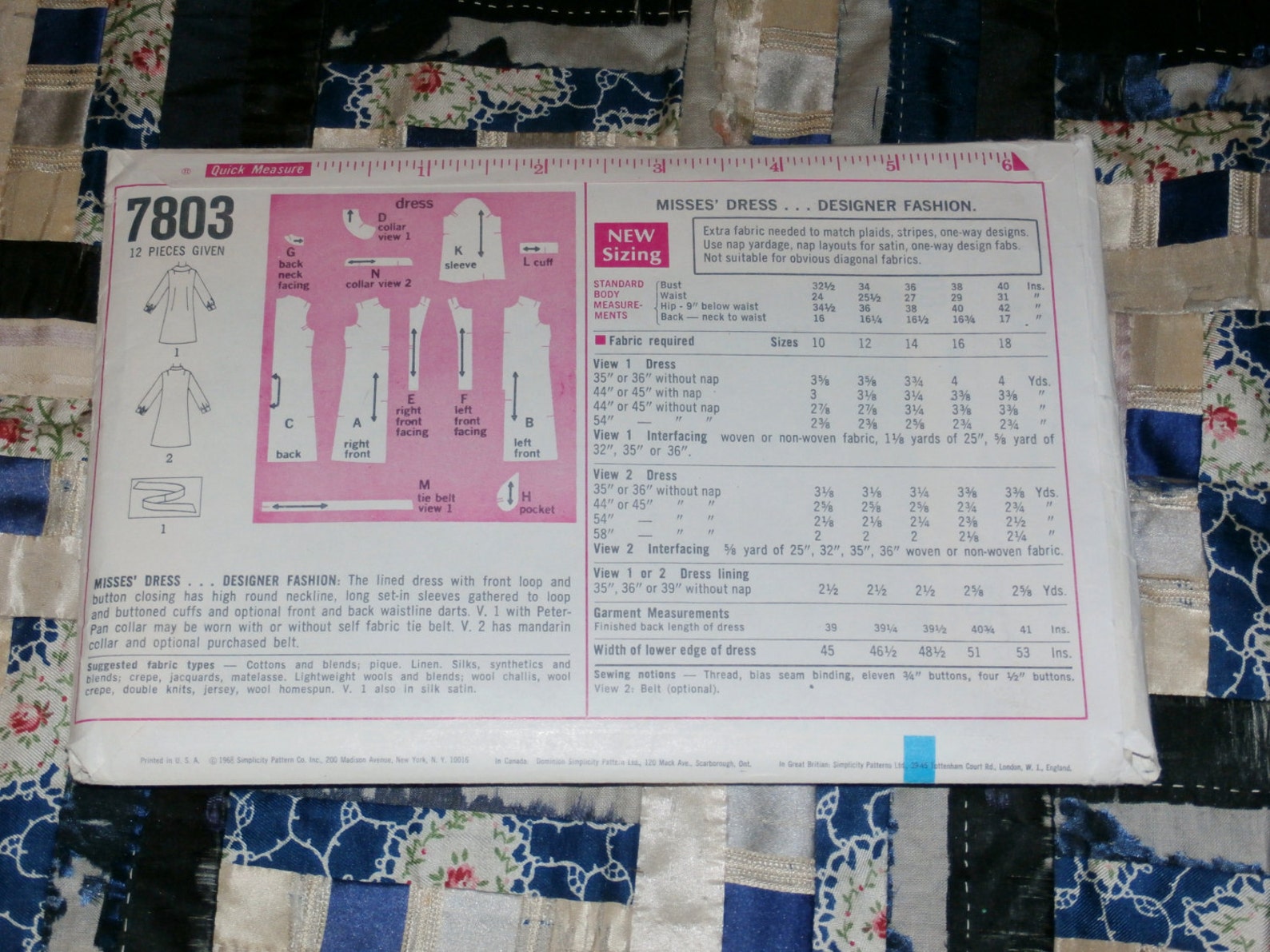 1968 Vintage Simplicity Pattern 7803 for a Misses Designer - Etsy