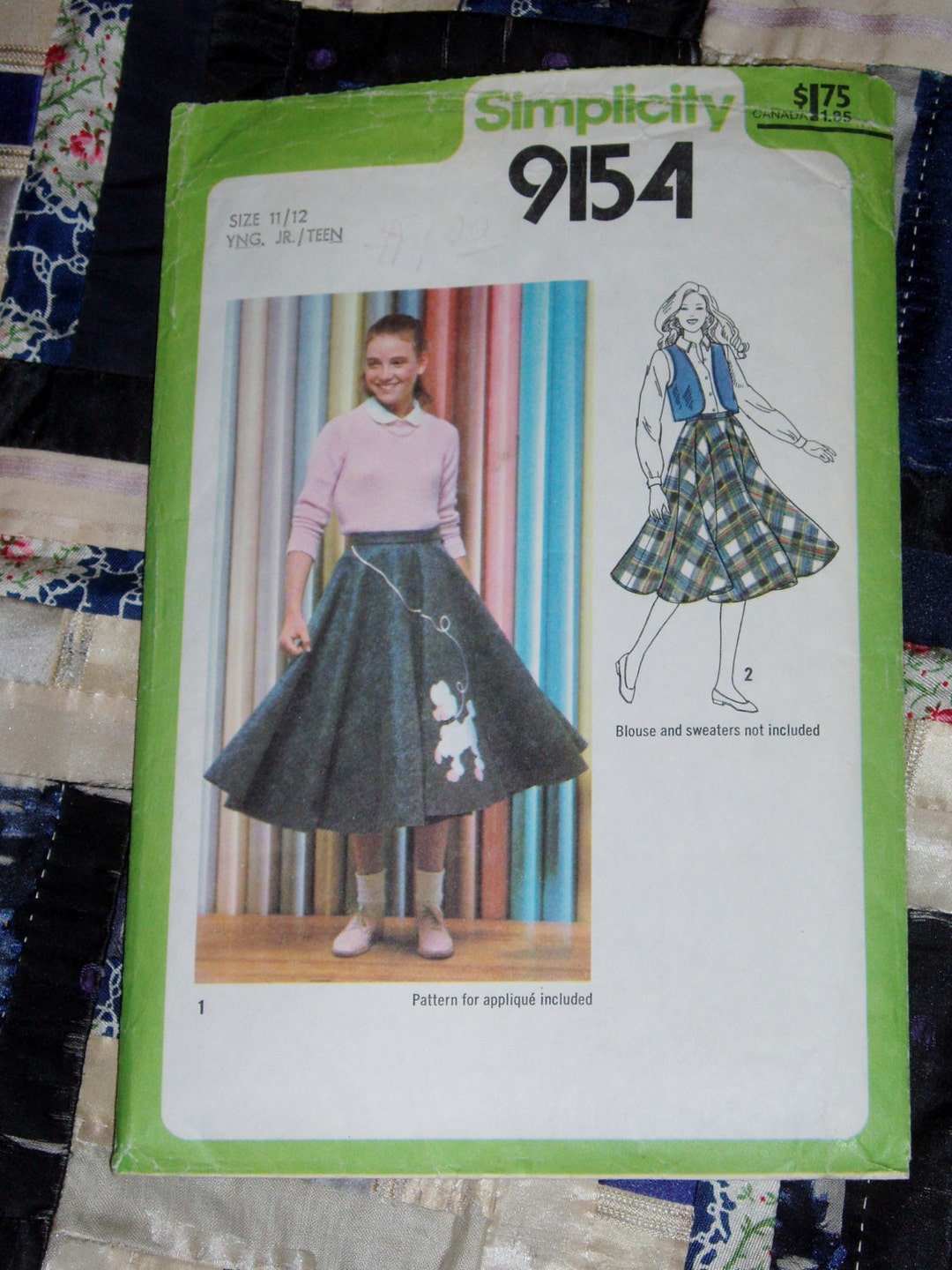 1979 Teen Poodle Circle Skirt and Vest Pattern Simplicity 9154 Size 11 ...