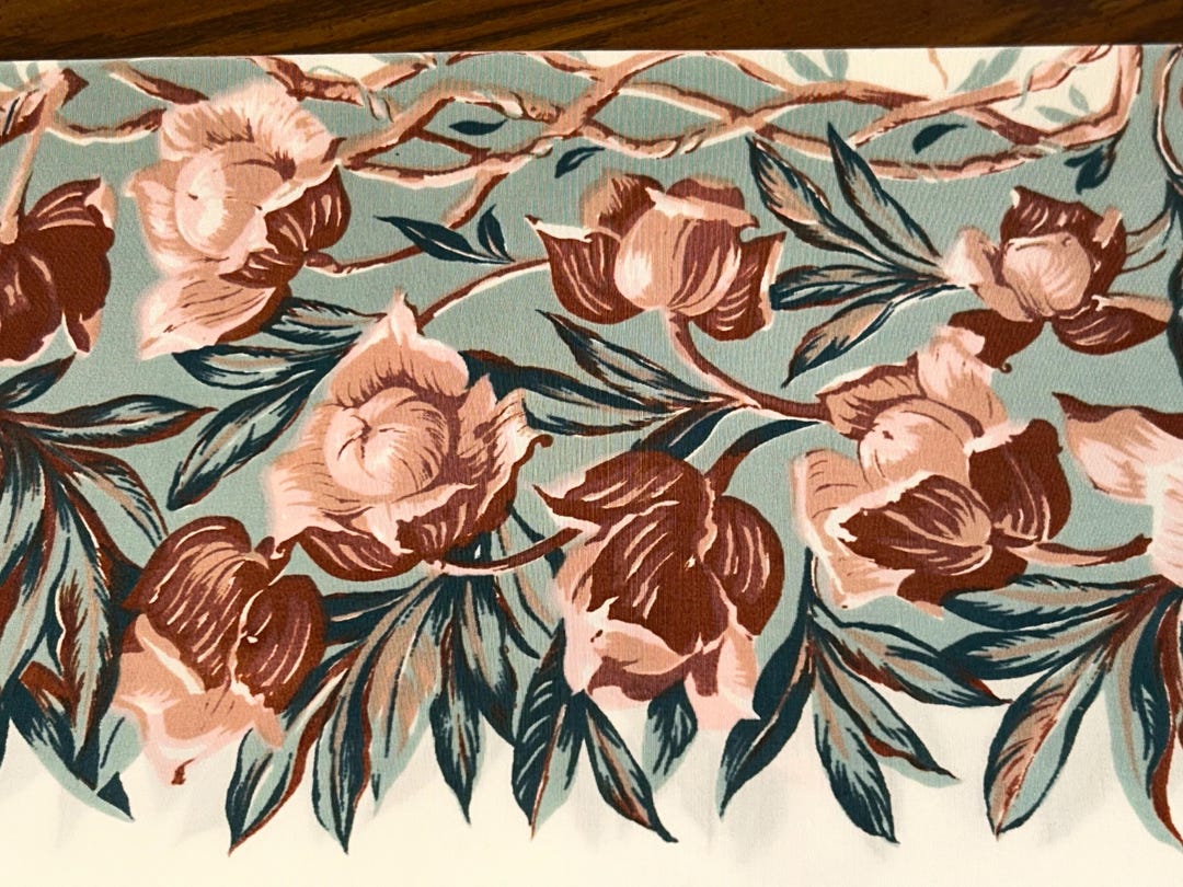 Vintage California Handprint Tablecloth Brown, Tan, Teal Flowers Leaves ...