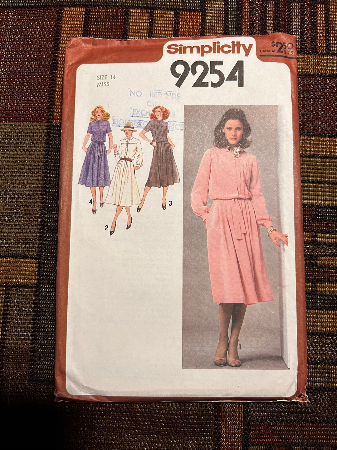 Vintage 1979 Simplicity Pattern 9254 for Misses Dress and Tie Belt Size ...