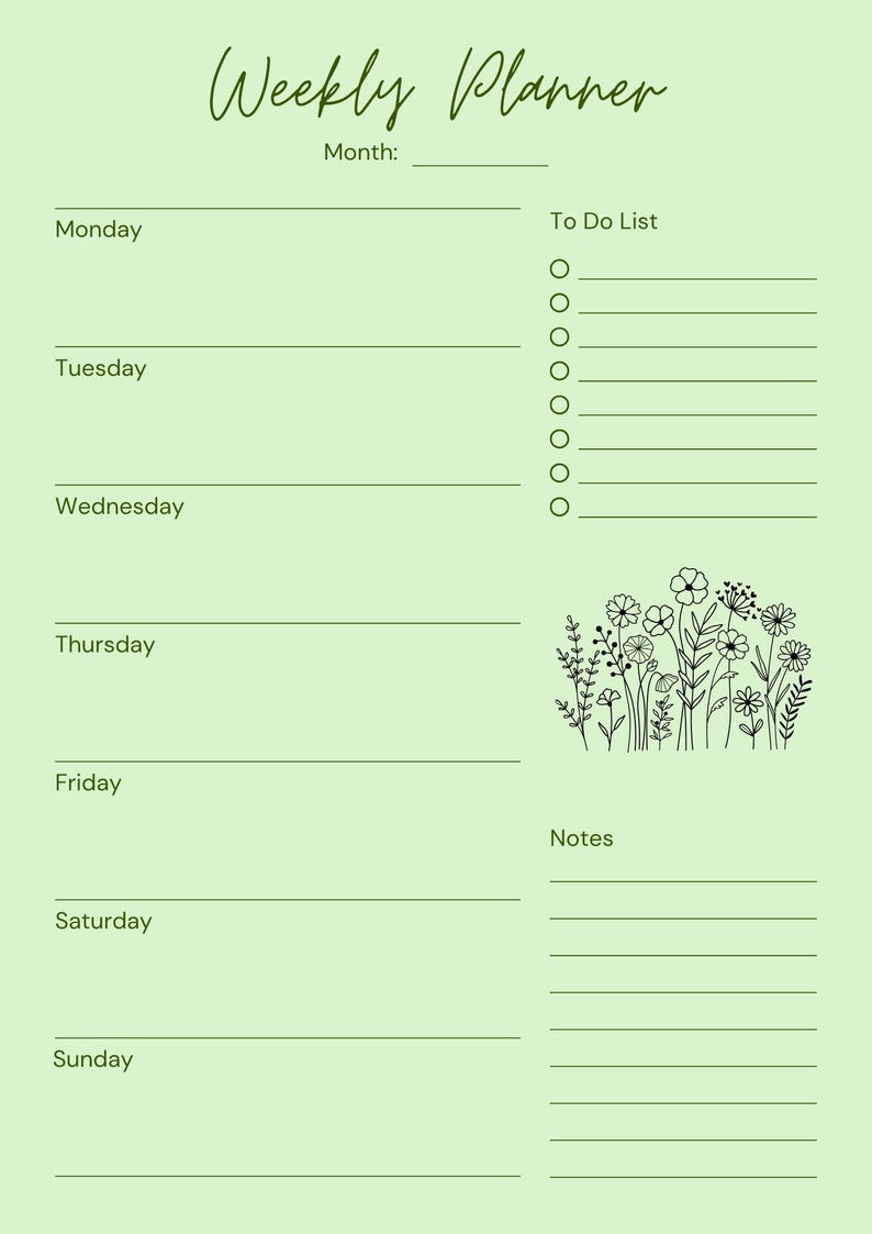 Sage Green Themed Weekly Planner. - Etsy