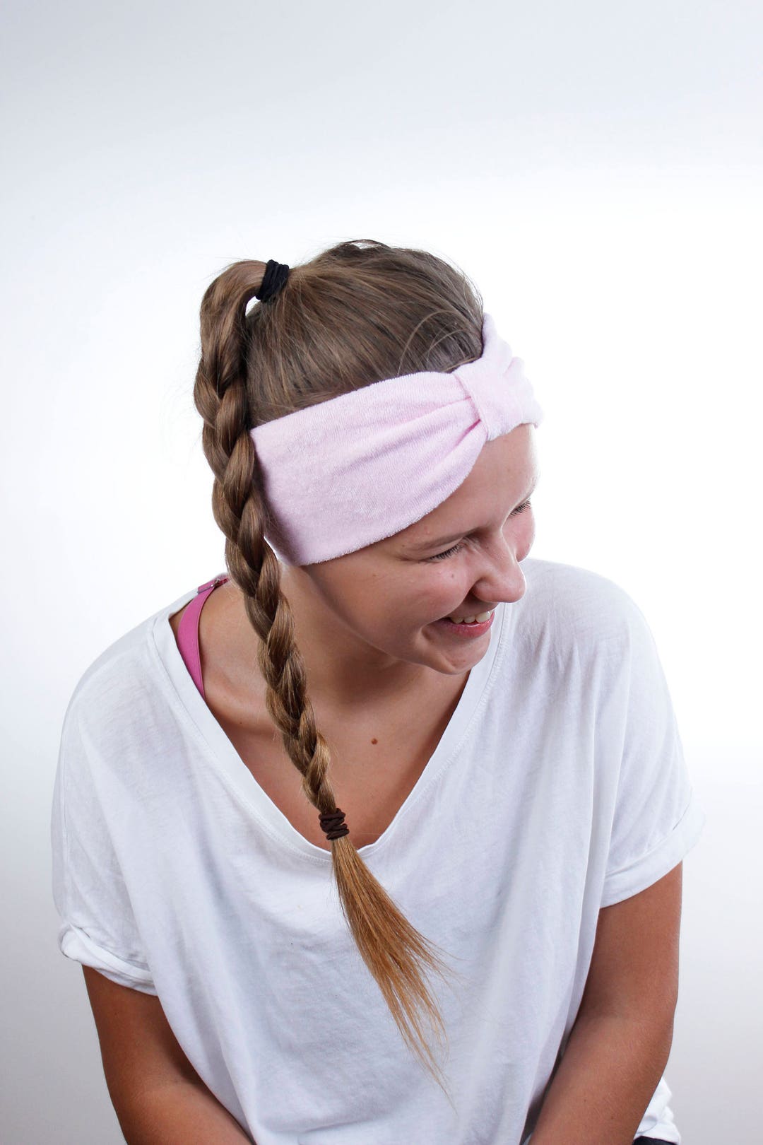 Narrow Beauty Routine Turban Head Wrap in Rose Pink Terry Cloth - Etsy