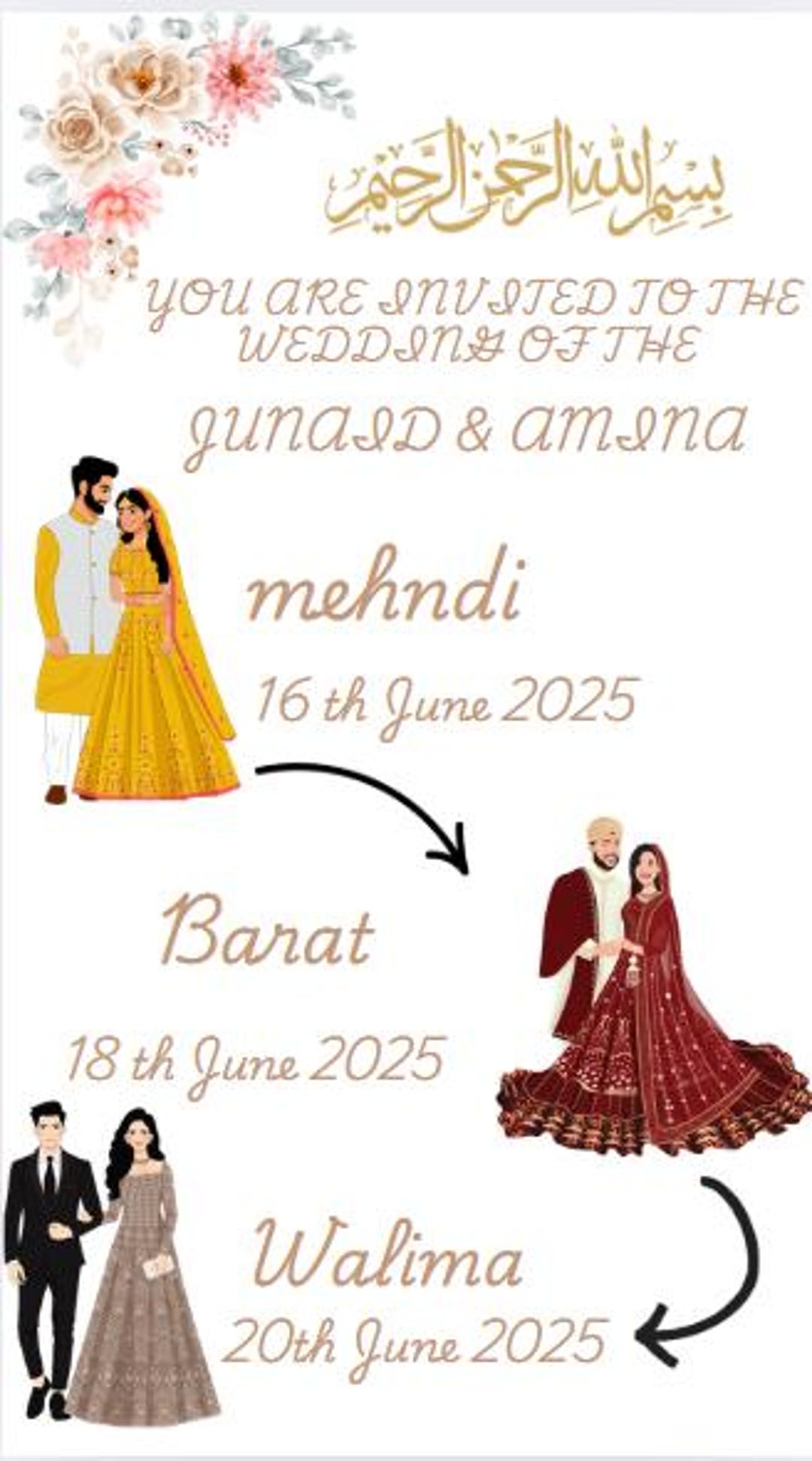 Elegant Digital Wedding Invitation: Customizable Barat & Walima Design ...