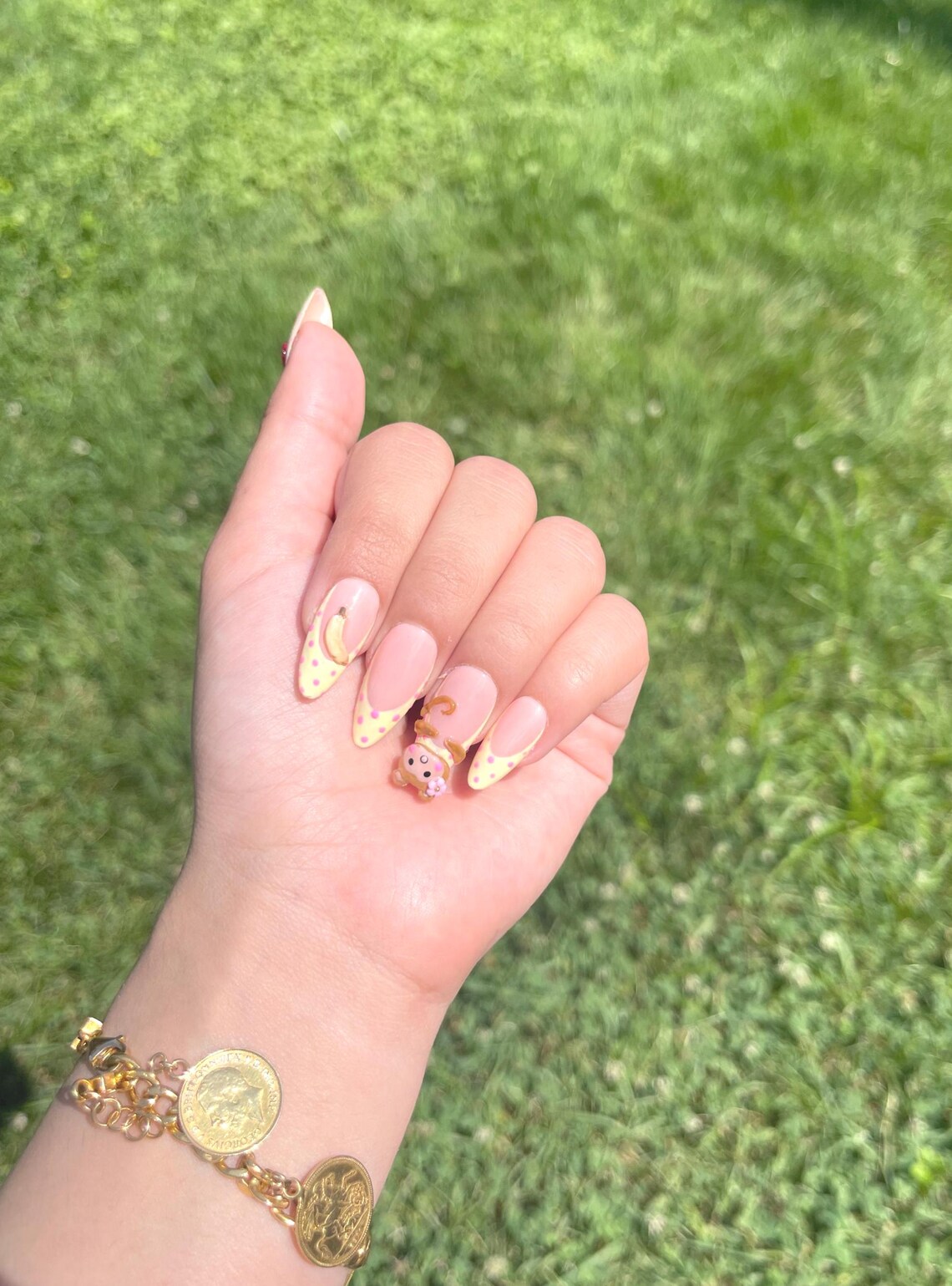 Handmade Press on Nails Reuseble 3d Monkey Nail Art Butter Yellow ...