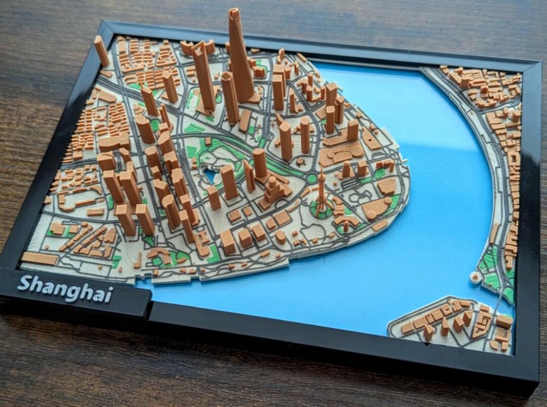 Shanghai 3D Printed City Map, Modern Urban Wall Art, Topographic Map ...