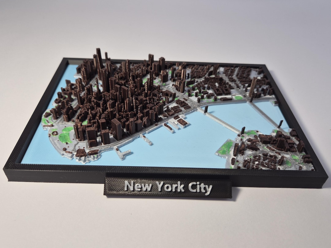 New York City Lower Manhattan 3D Printed City Map, Modern Urban Wall ...