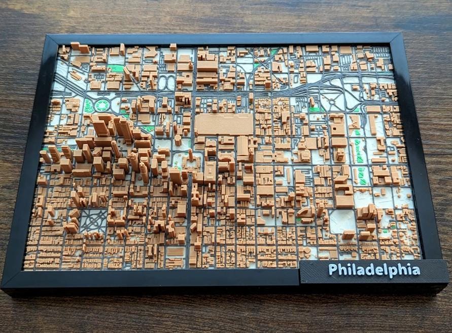 Philadelphia 3D Printed City Map, Modern Urban Wall Art, Topographic ...