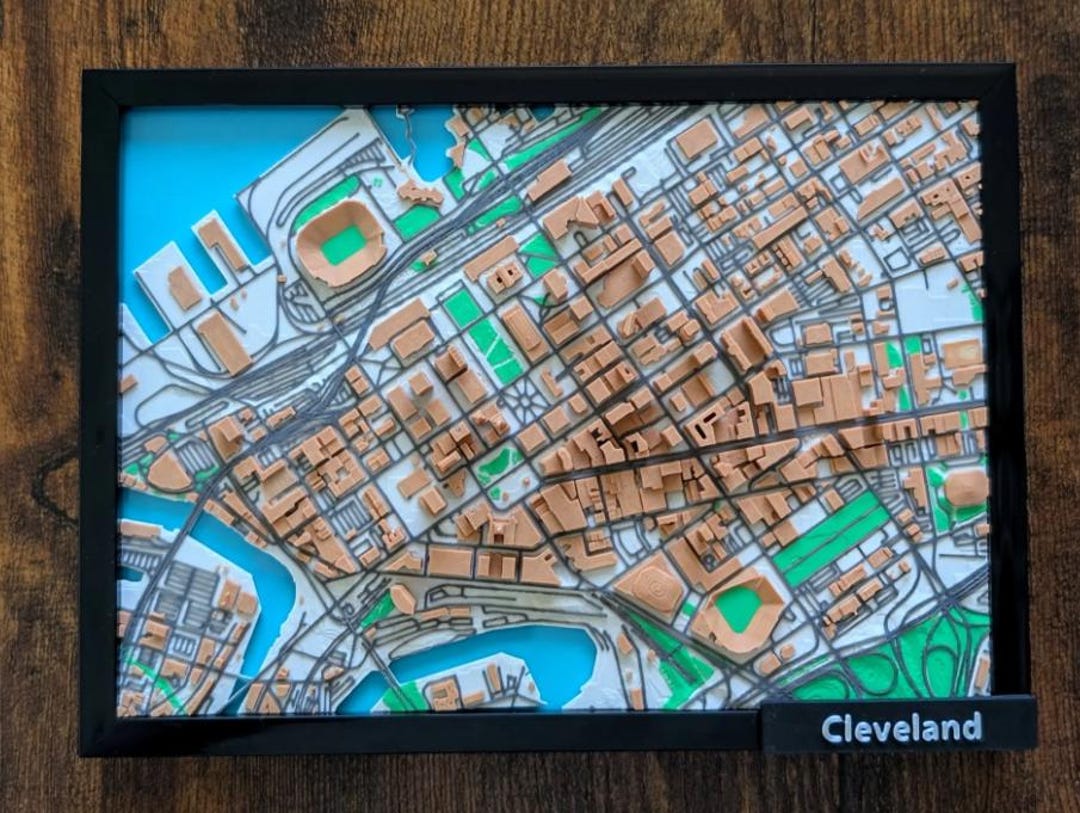 Cleveland 3D Printed City Map, Modern Urban Wall Art, Topographic Map ...