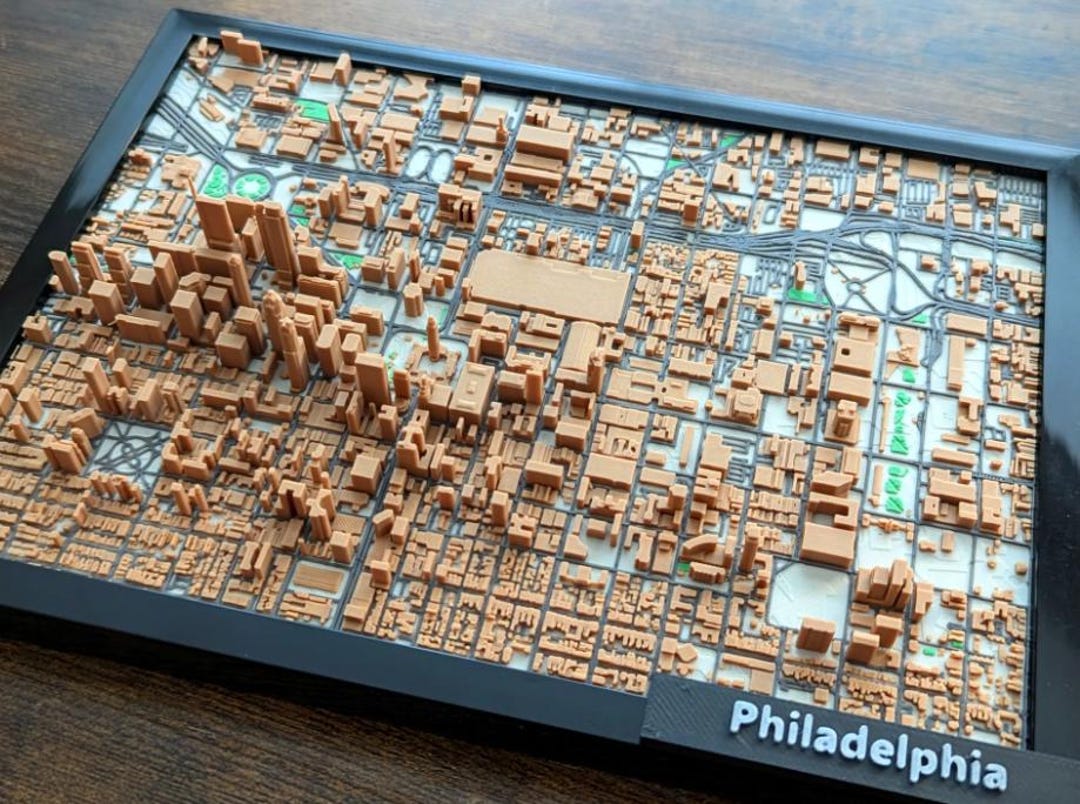 Philadelphia 3D Printed City Map, Modern Urban Wall Art, Topographic ...