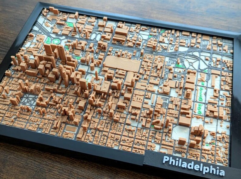 Philadelphia 3D Printed City Map, Modern Urban Wall Art, Topographic ...