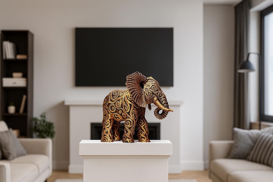 3D Printed Elephant – Modern PLA Sculpture With Ethnic Hand-painted ...