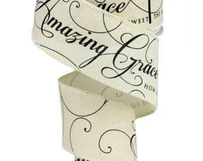 Amazing Grace Ribbon, Religious Ribbon, Tan Ribbon, Burlap Ribbon ...