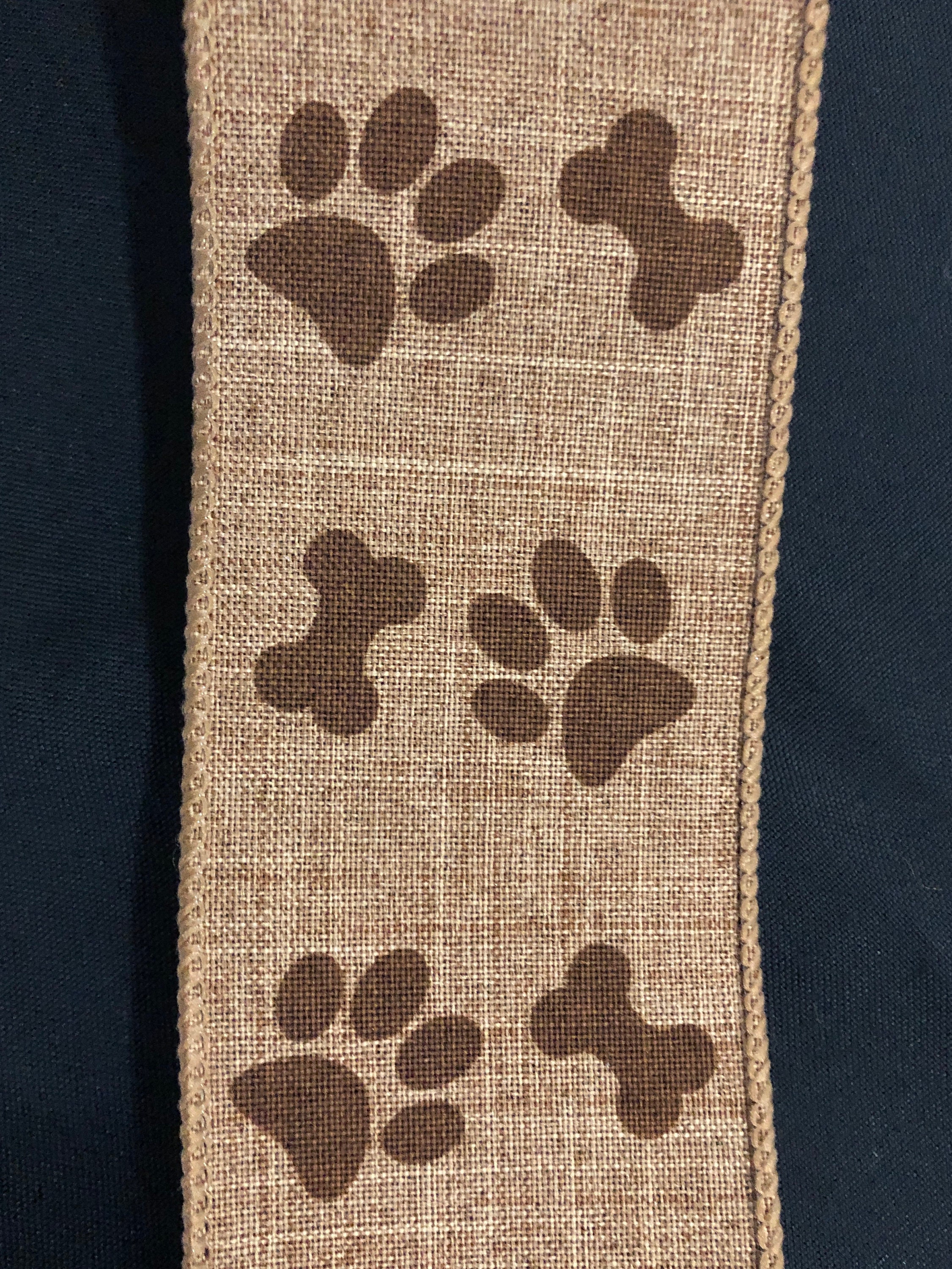 TAN Dark Beige Paw Print Bone Wired Ribbon 2 1/2" Small BROWN Paws Dog ...