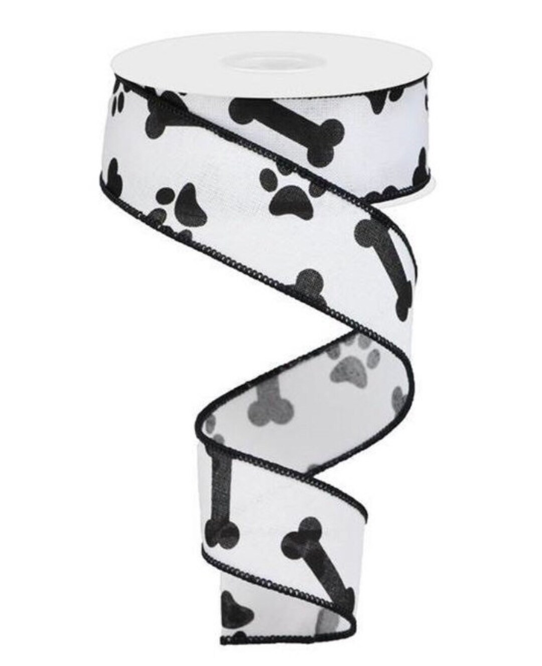 BLANC LINEN Paw Print Dog Bone Wired Ribbon 1 1/2 « BLACK Pet Prints ...