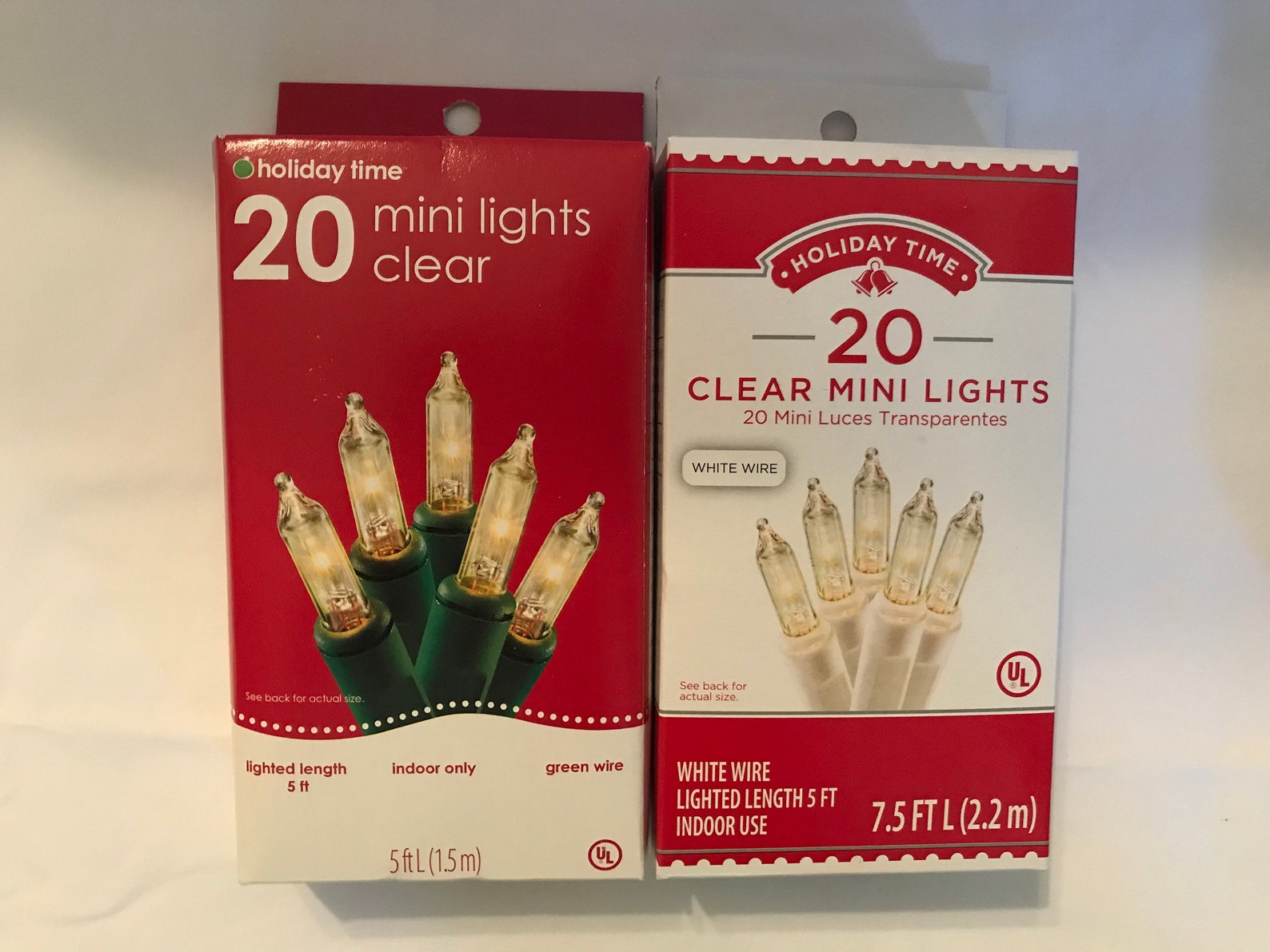 Holiday Time 20 Count Clear Mini Light Set WHITE / GREEN Cord Wire ...
