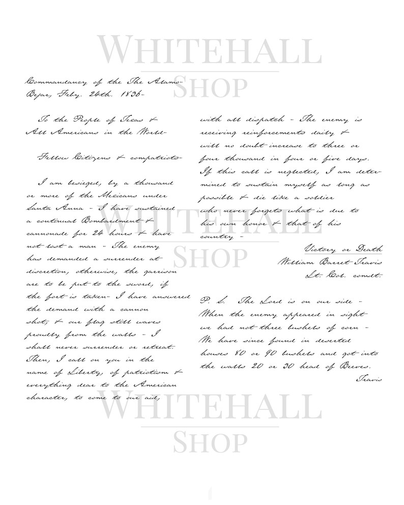 Travis' Letter From the Alamo Print [digital Download] - Etsy