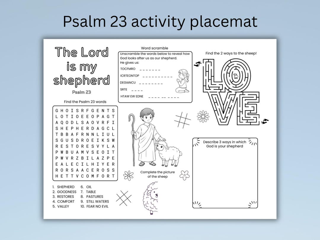 Psalm 23 Activity Placemat for Kids Printable Craft, the Lord is My ...