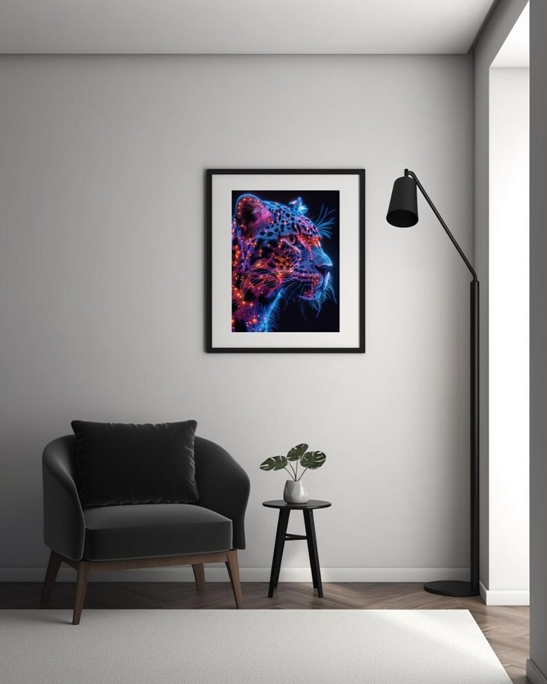 Cyberpunk Leopard Wall Art - Neon AI Animal Poster - Digital Download ...