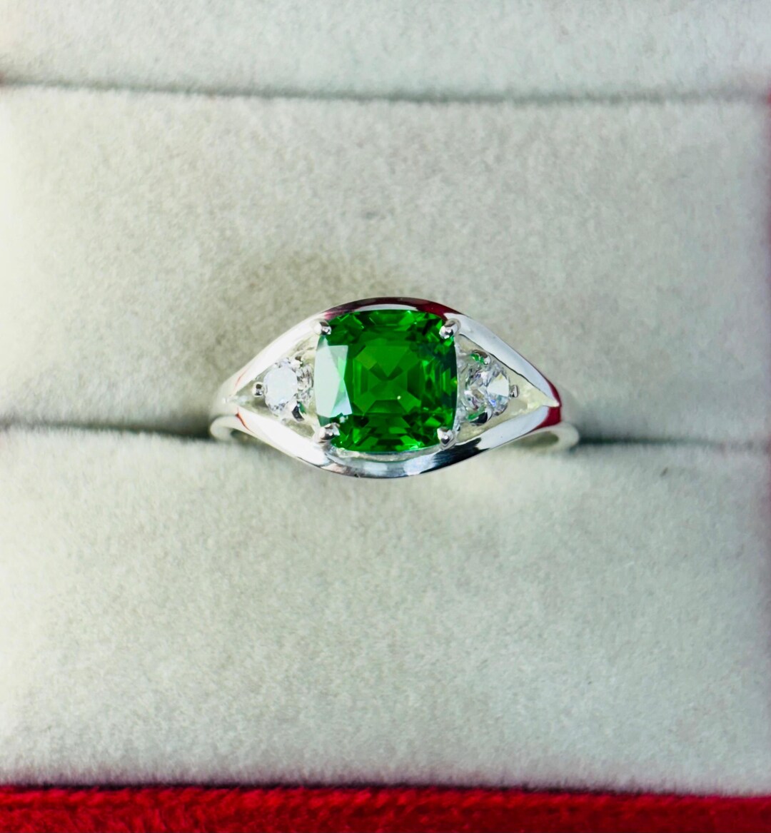 Cushion Cut Lab Grown Tsavorite Garnet Ring: Gold Plated Sterling ...