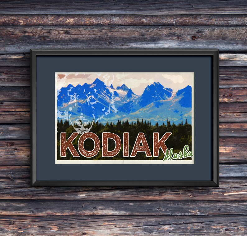 Vintage Style Travel Poster - Kodiak, Alaska - Etsy