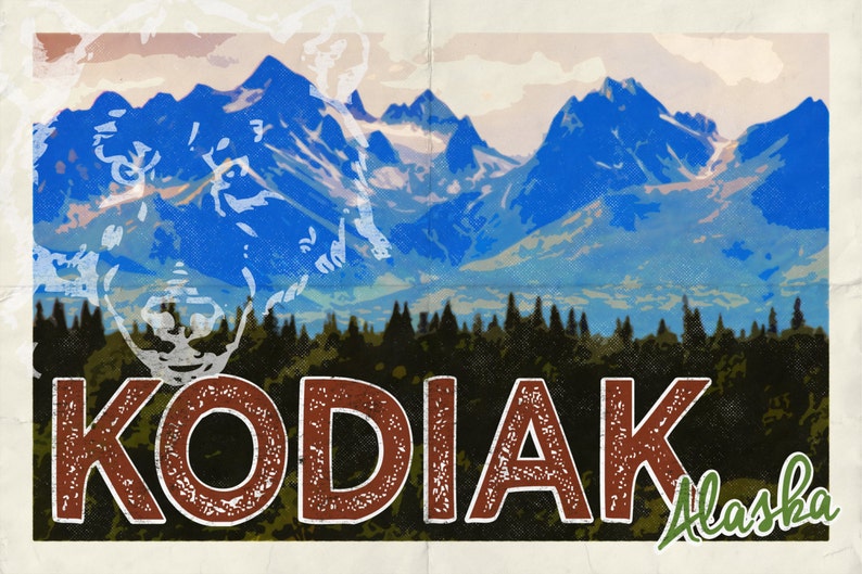 Vintage Style Travel Poster - Kodiak, Alaska - Etsy