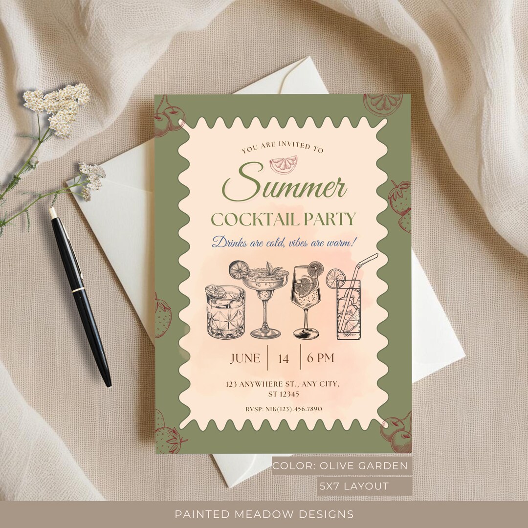 Summer Cocktail Party Invitation: Editable Canva Template (digital ...