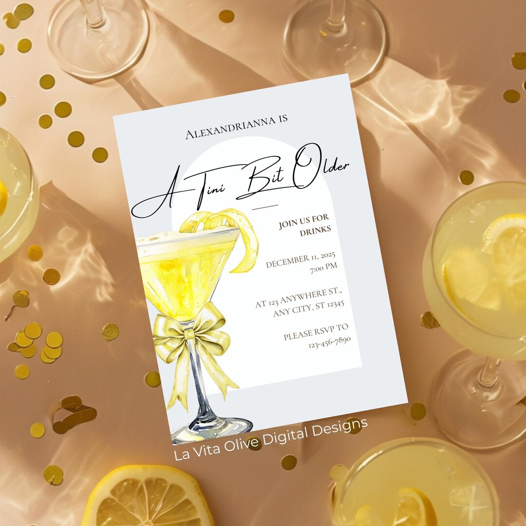 Lemon Drop Birthday Invitation: Martini Cocktail Party, Editable ...