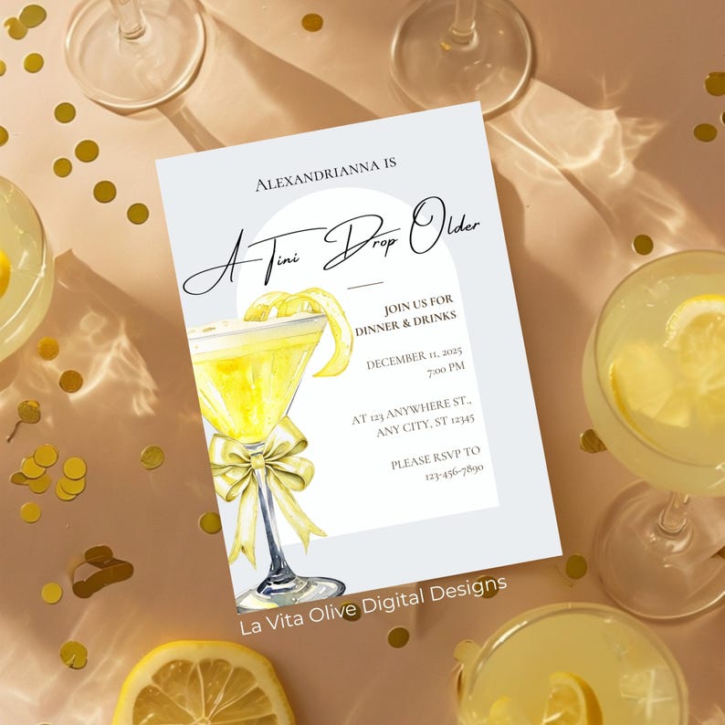 Elegant Lemon Drop Birthday Invite | Tini Drop Older Birthday Invite ...