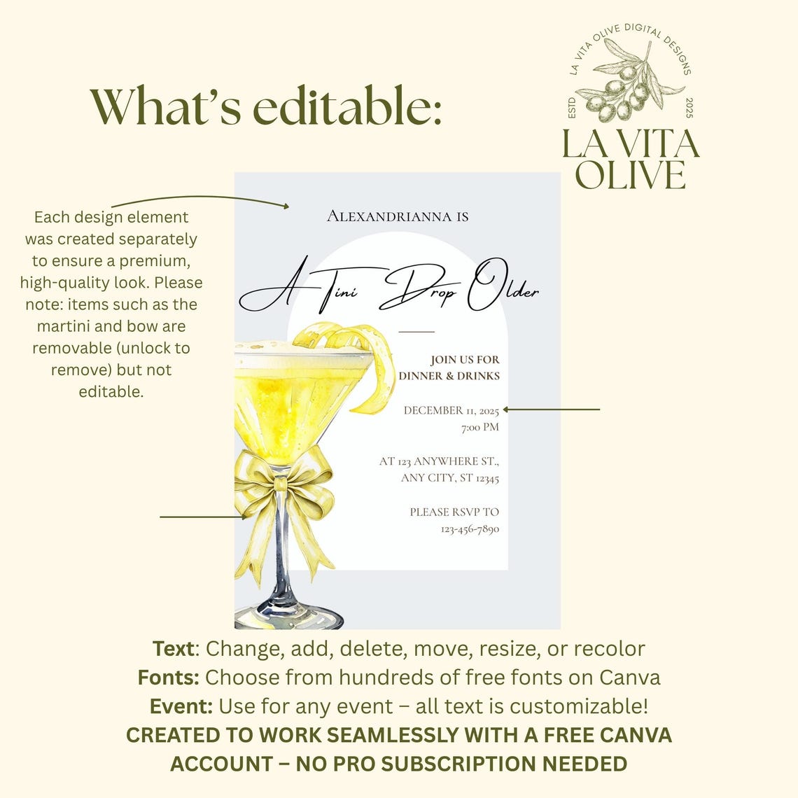 Elegant Lemon Drop Birthday Invite | Tini Drop Older Birthday Invite ...