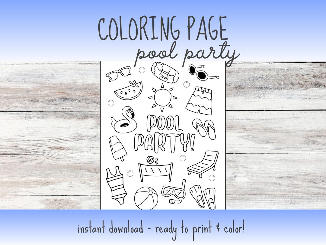 Pool Party Summer Coloring Page for Kids & Adults | Beat Summer Boredom ...