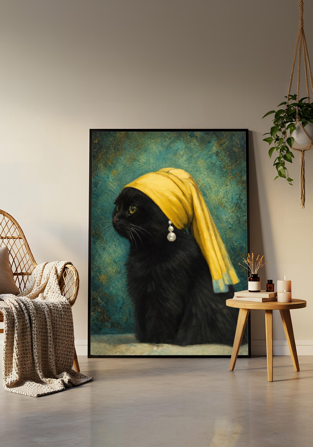 Black Cat Vermeer Inspired Art Print: Girl With Pearl Earring, Patina ...