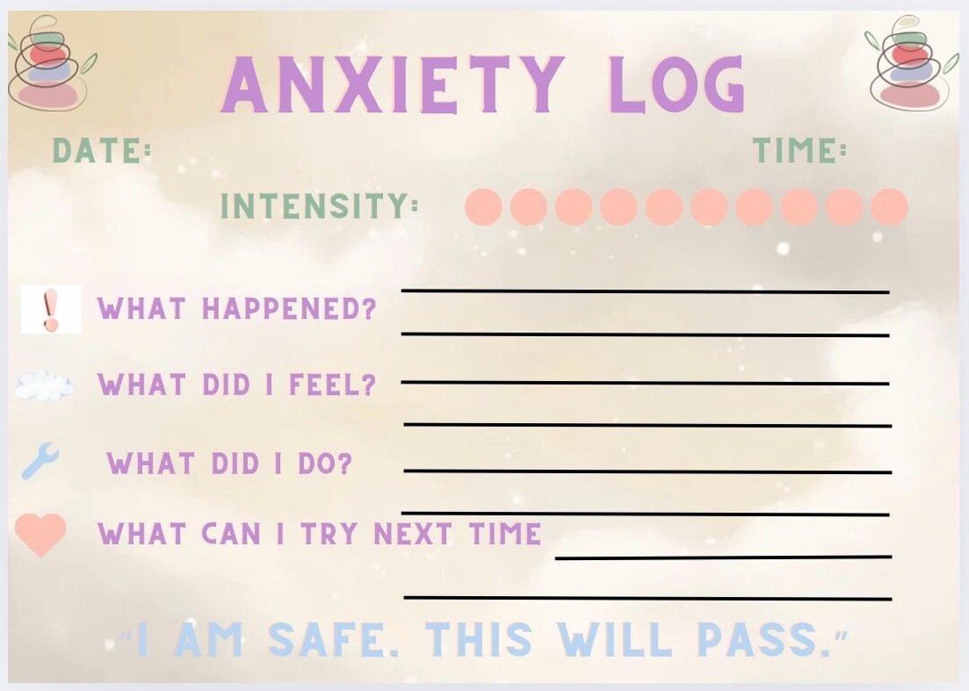 Printable Anxiety Log for Mental Health | Pastel Anxiety Tracker ...