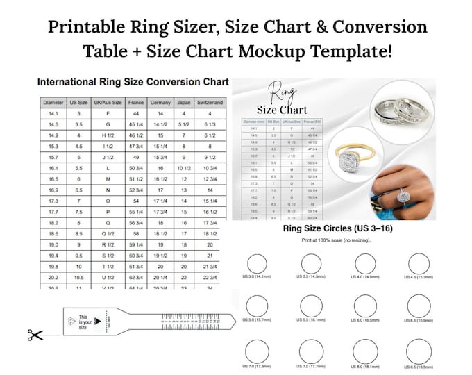 International Ring Size Conversion Chart: Printable Table (instant ...
