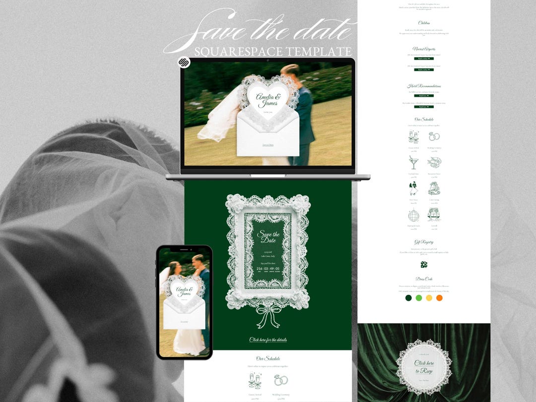Squarespace Wedding Website Template: Save the Date, Forest Green ...