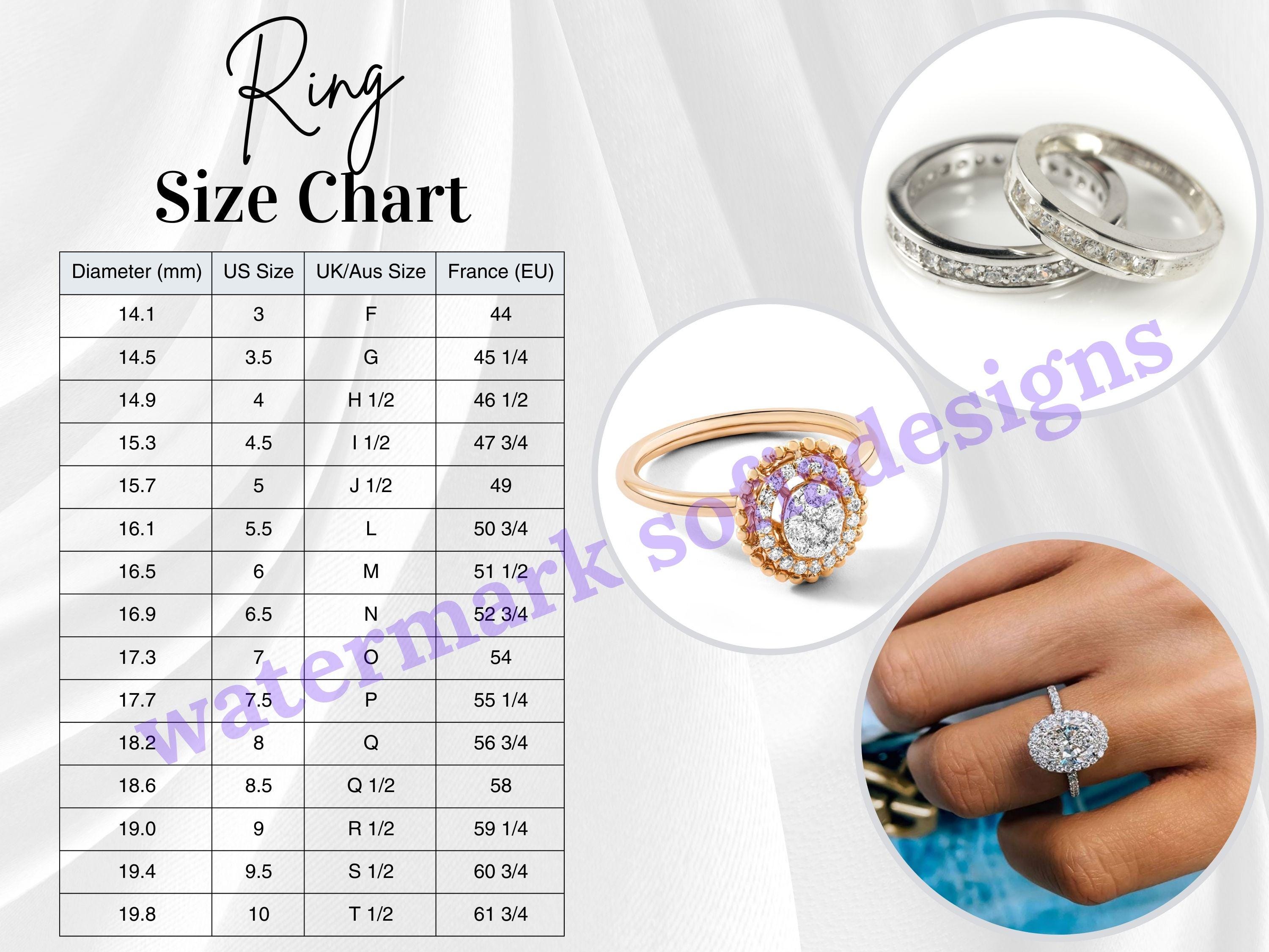 Printable Ring Size Chart & Sizer, International Conversion Table ...