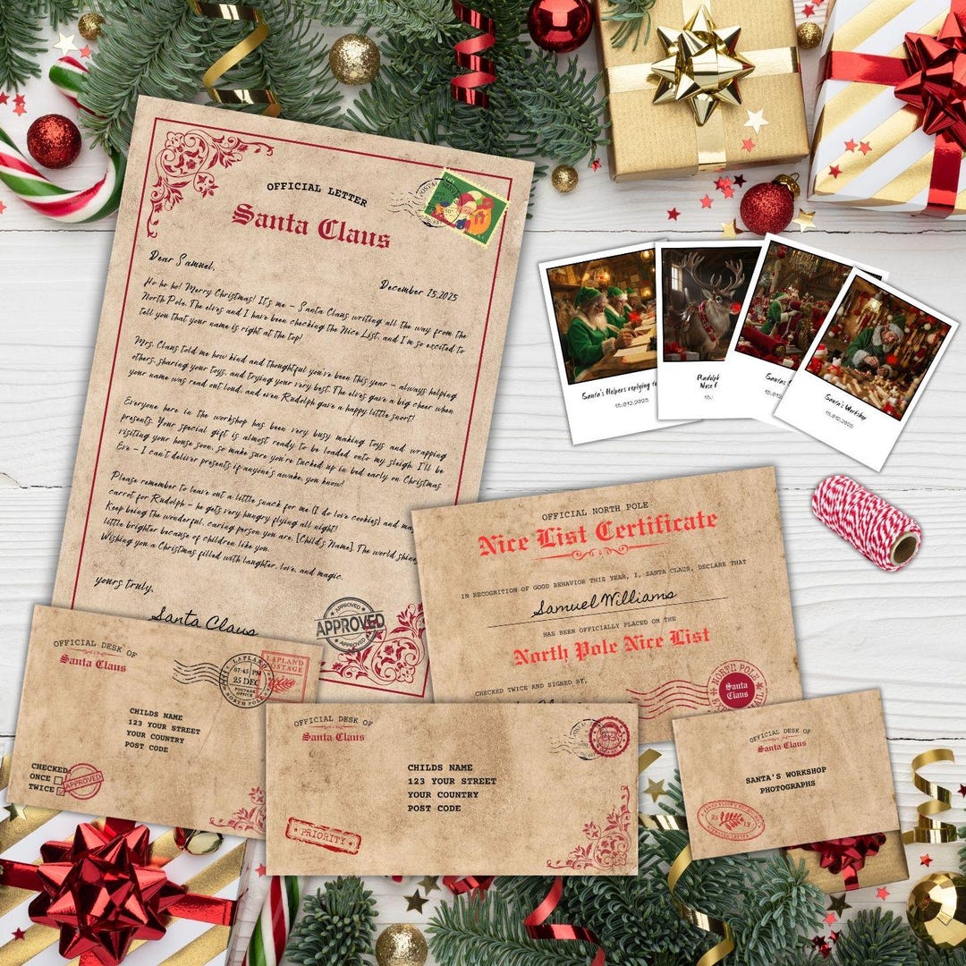 Personalized Santa Letter Pack: Nice List Certificate & Workshop Photos ...