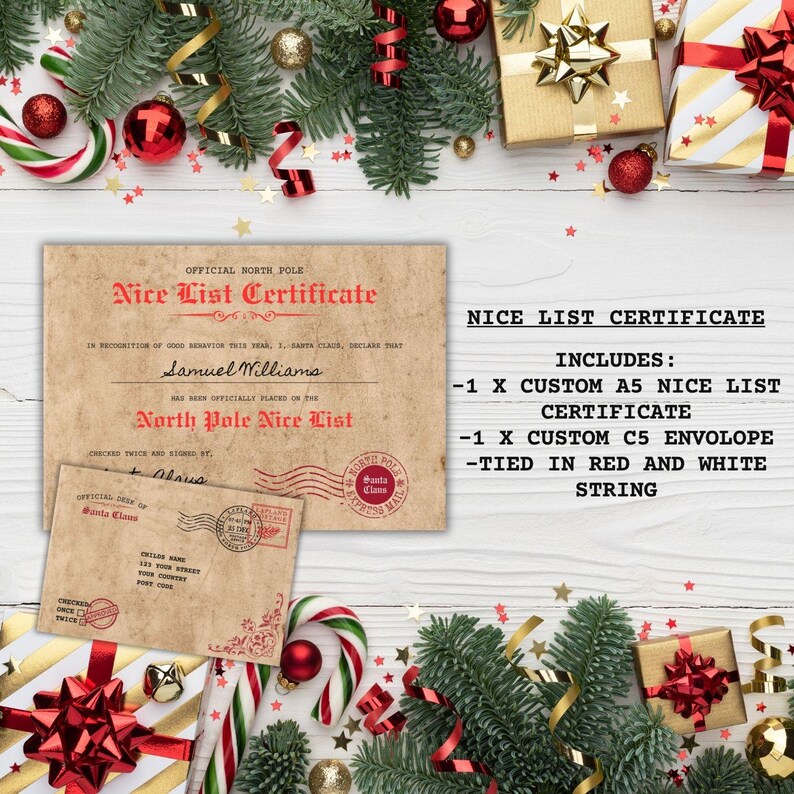 Personalized Santa Letter Pack: Nice List Certificate & Workshop Photos ...
