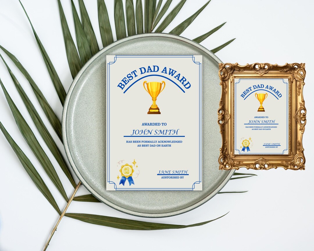 Best Dad Award Certificate Printable | Father's Day Gift From Kids ...