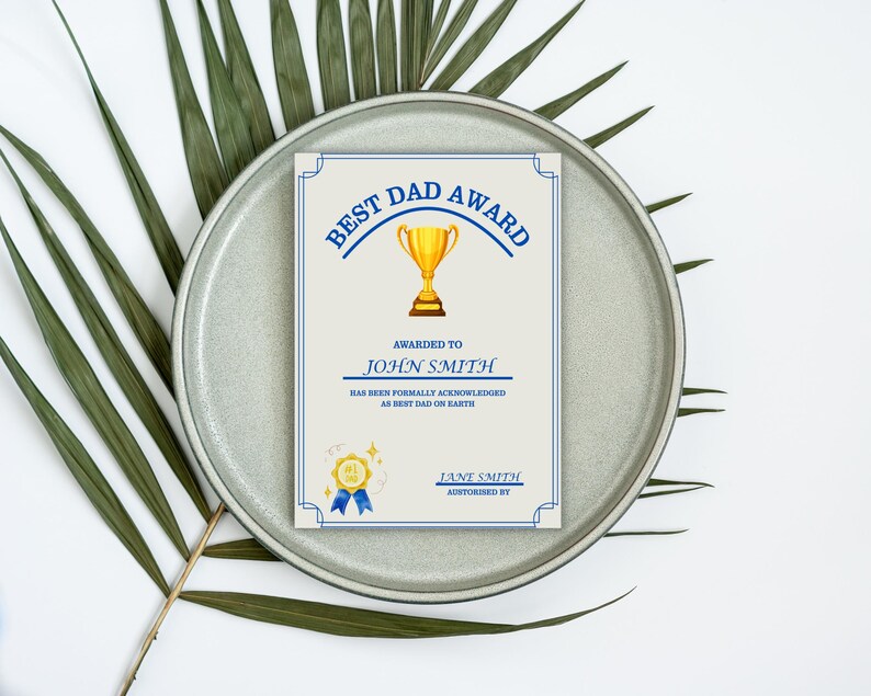 Best Dad Award Certificate Printable | Father's Day Gift From Kids ...