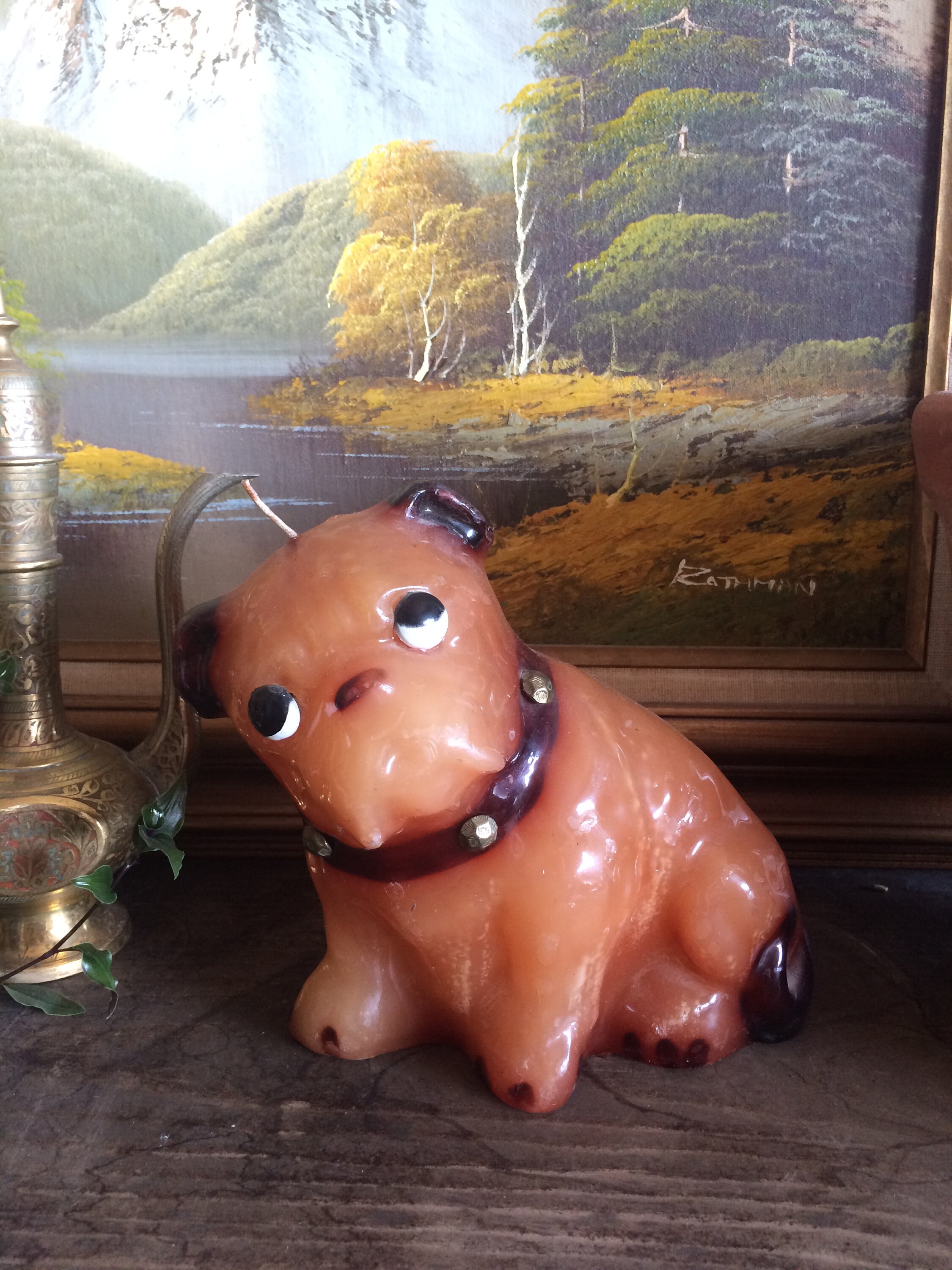 Vintage Googly Eye Pug Dog Candle Figurine Weird Creepy Art