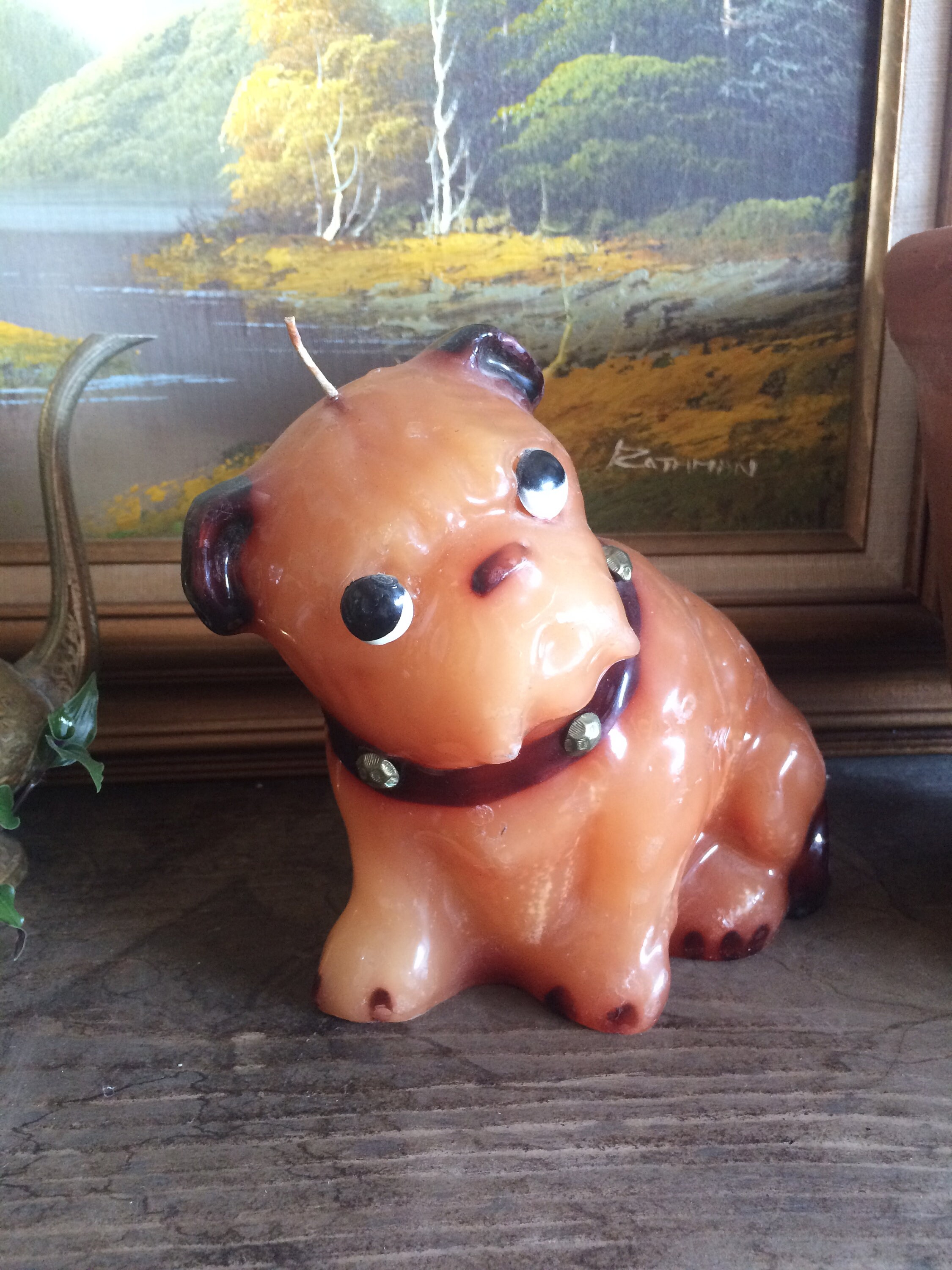 Vintage Googly Eye Pug Dog Candle Figurine Weird Creepy Art